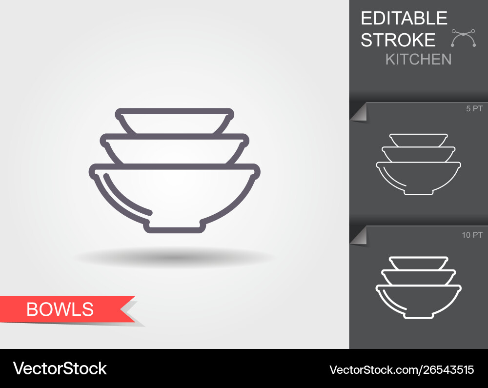Bowls line icon with editable stroke with shadow Vector Image