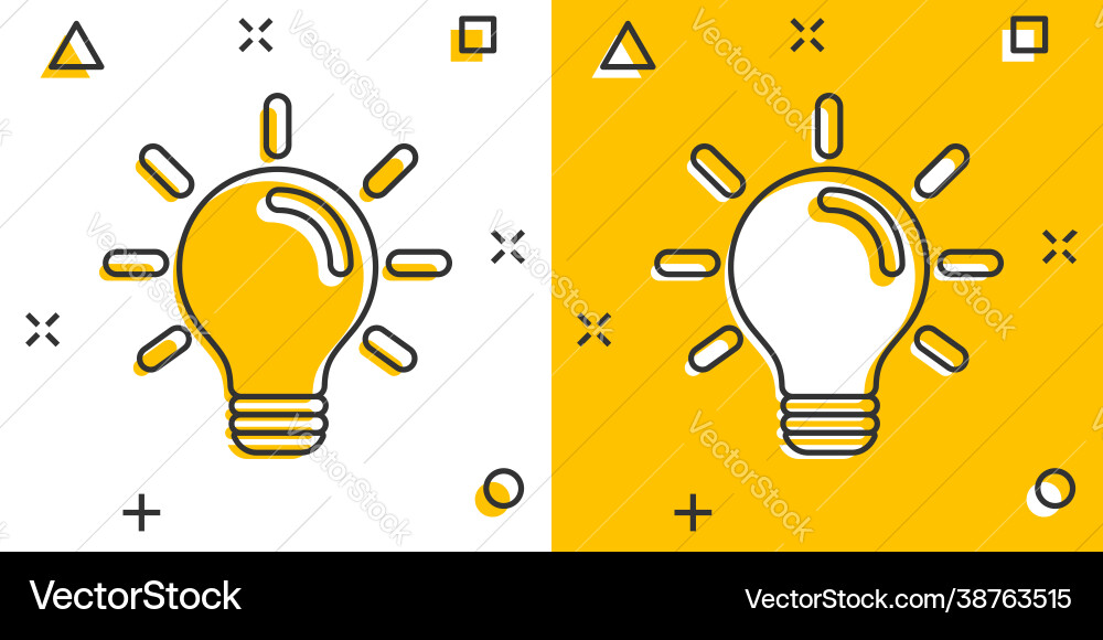 Cartoon light bulb icon in comic style idea sign Vector Image