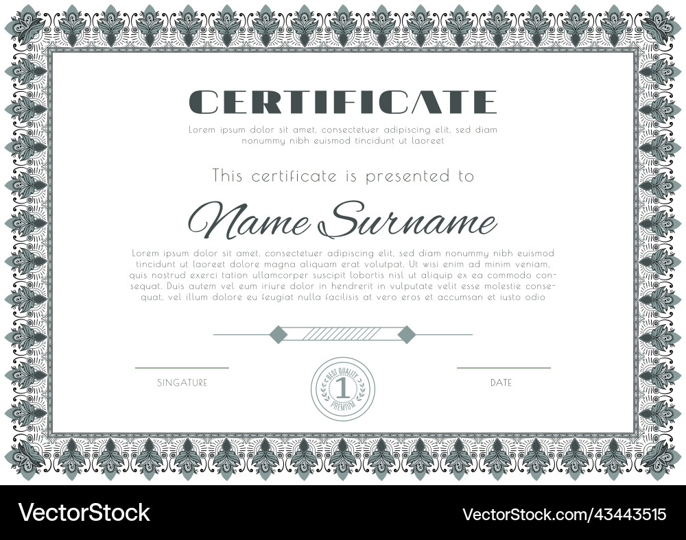Certificate with ornamental handmade frame white Vector Image