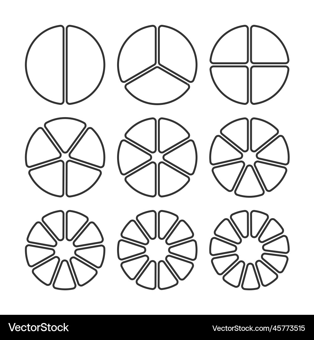 Circle segments set various number of sectors Vector Image