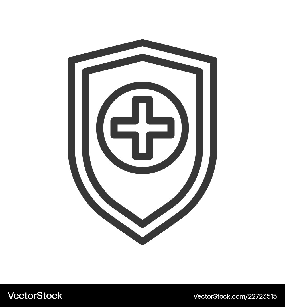 Cross sign on shield simple outline icon Vector Image