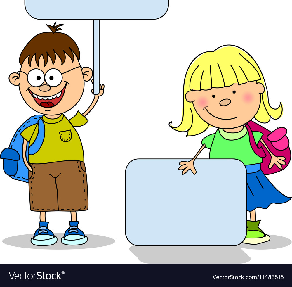 Cute students holding signs Royalty Free Vector Image