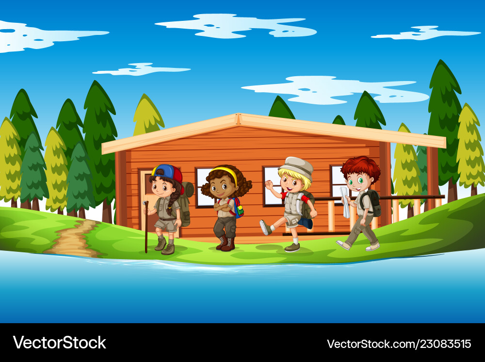 Group of scouts scene Royalty Free Vector Image