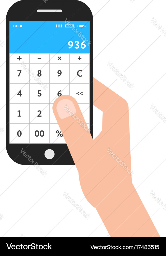 Hand holding phone with calculator app Royalty Free Vector
