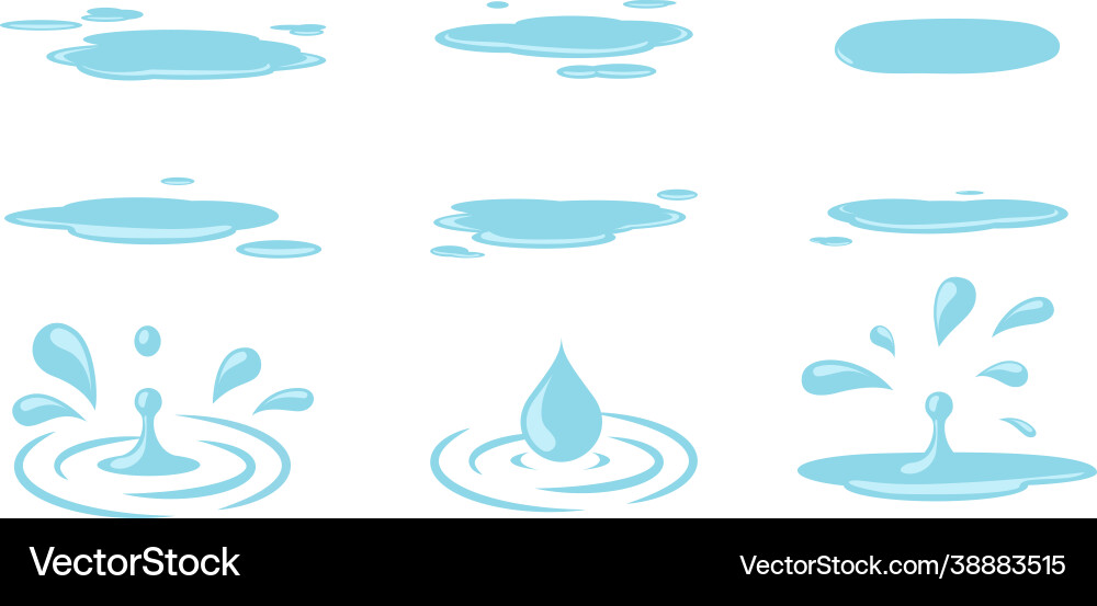 Puddle and drops water isolated puddles Royalty Free Vector
