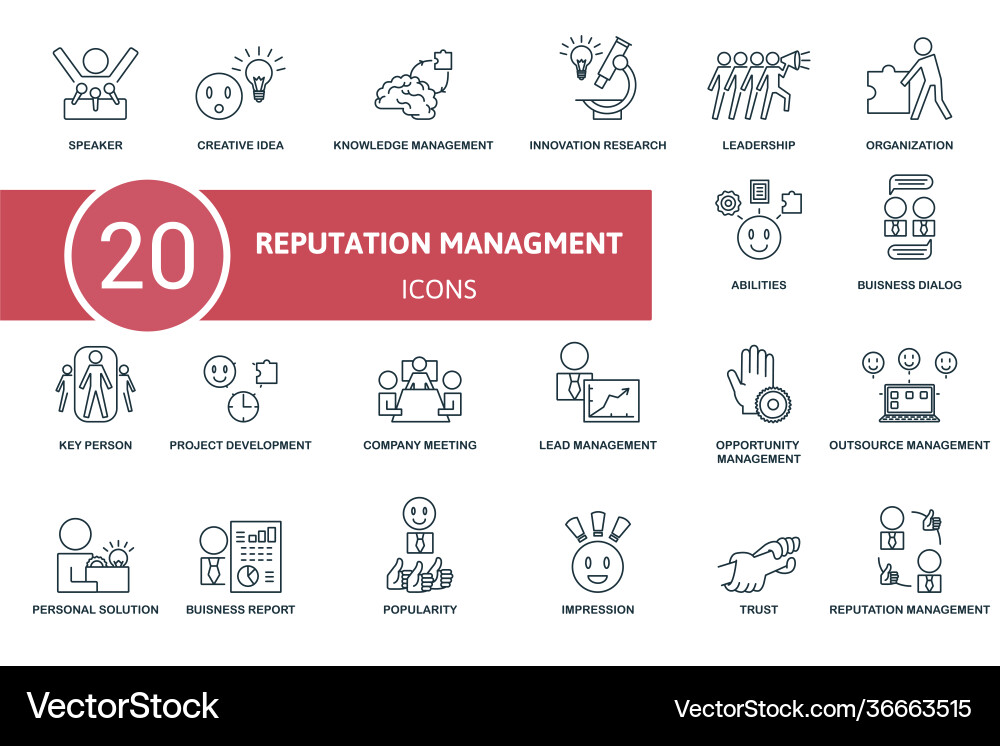 Reputation management icon set contains editable Vector Image