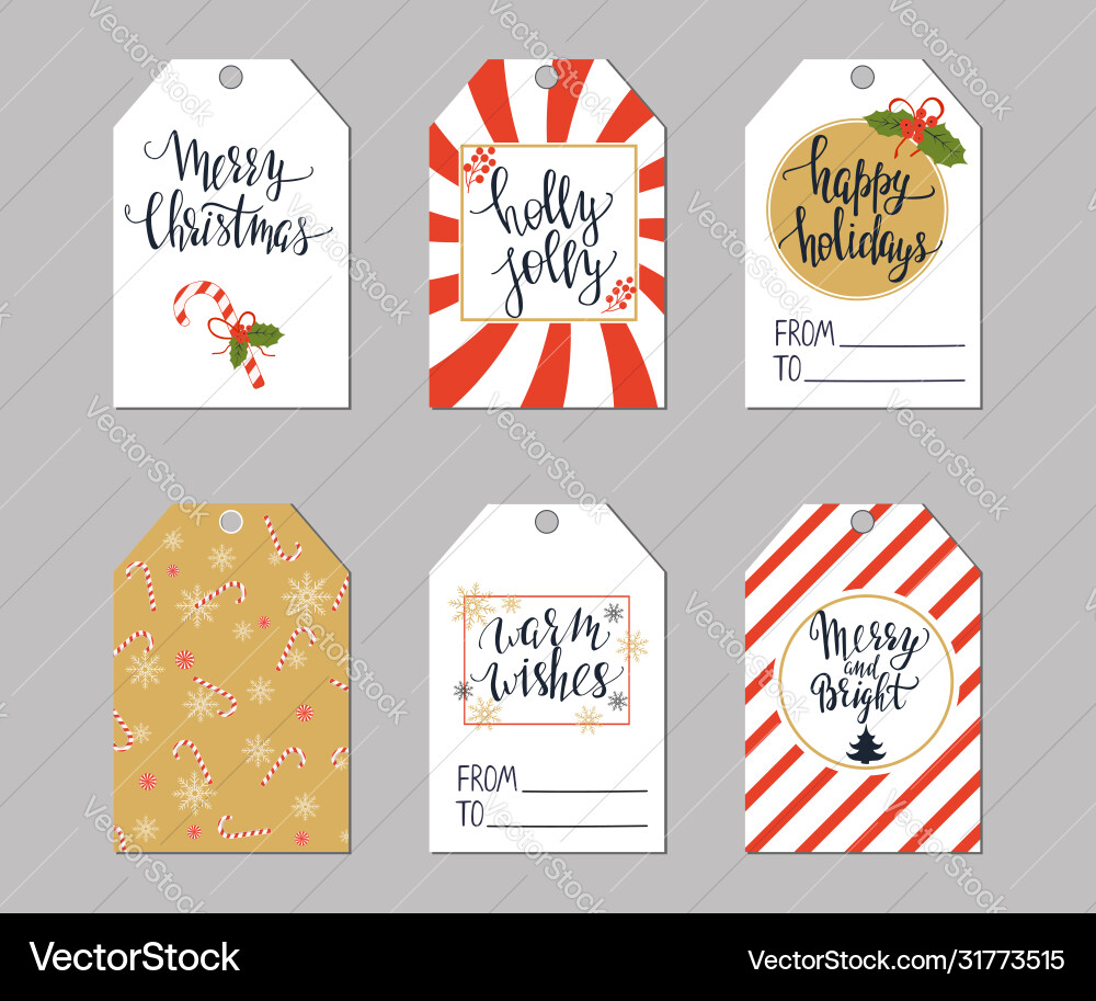 Set christmas tags and modern lettering Royalty Free Vector