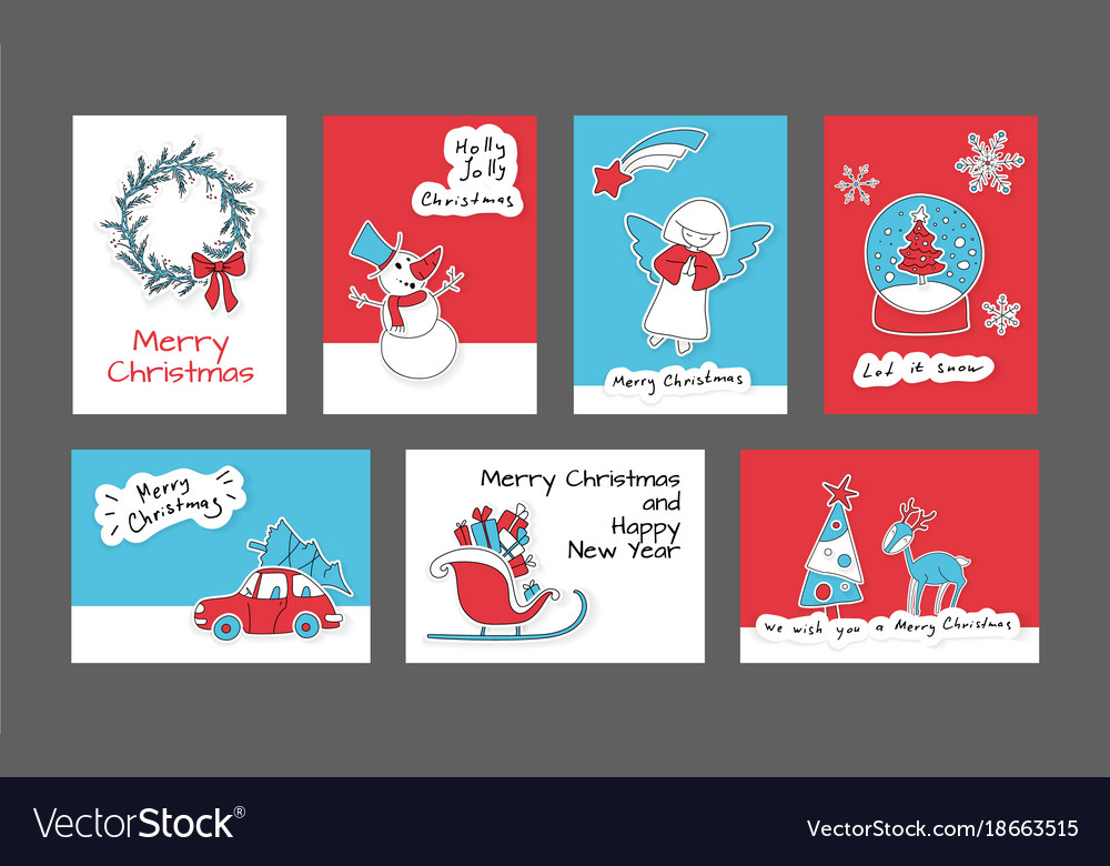 Set of merry christmas and happy new year cards Vector Image