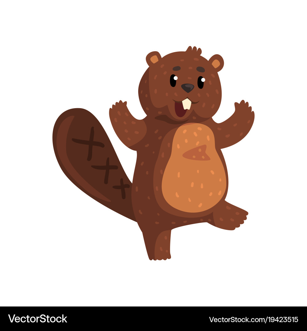 Surprised beaver with happy muzzle cartoon rodent Vector Image