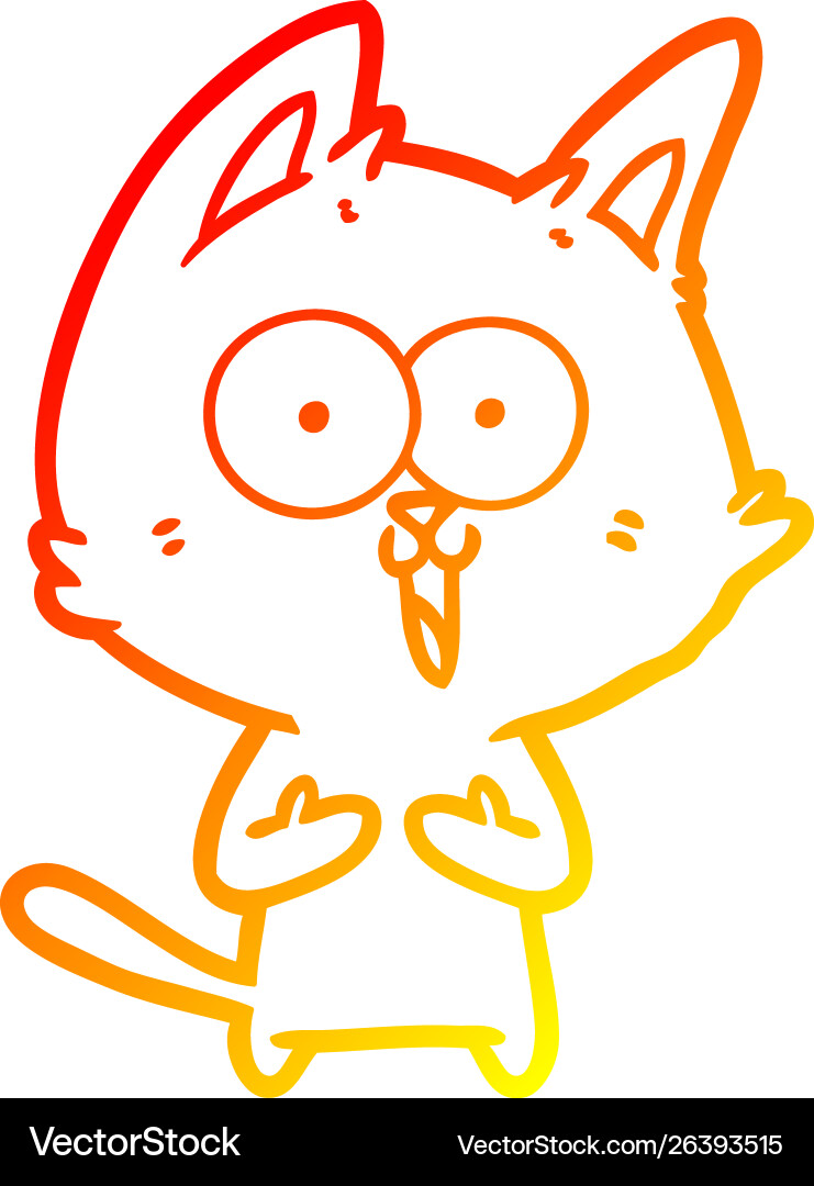 Warm gradient line drawing funny cartoon cat Vector Image