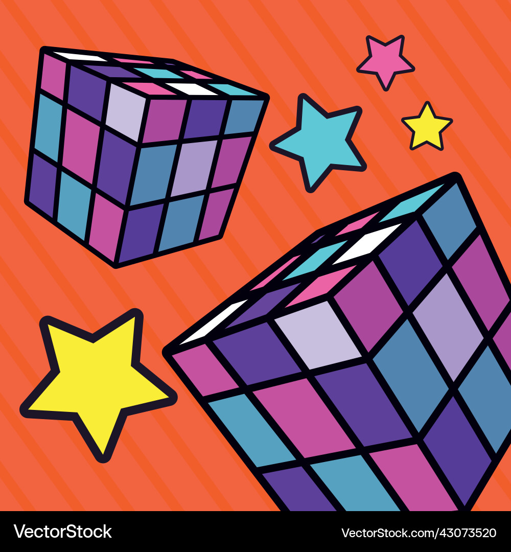 90s rubik cubes and stars Royalty Free Vector Image