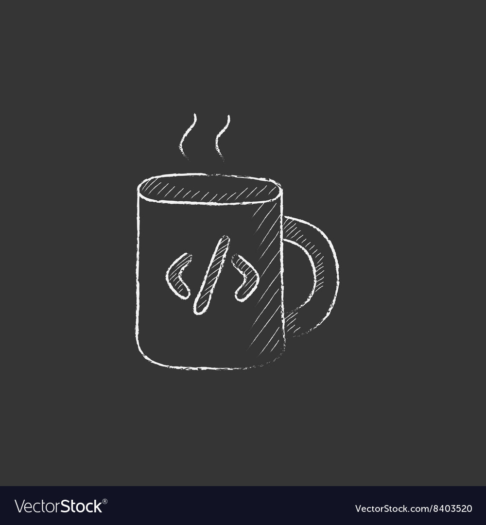 Cup of coffee with code sign drawn in chalk icon Vector Image