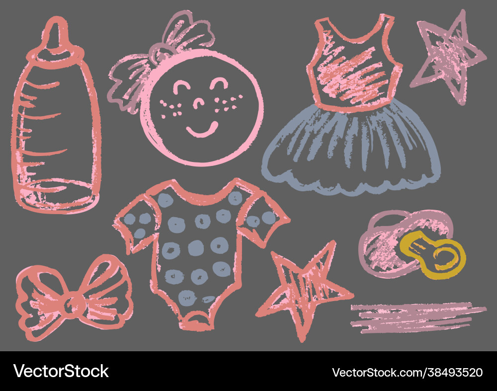 Cute childish drawing with wax crayons Royalty Free Vector