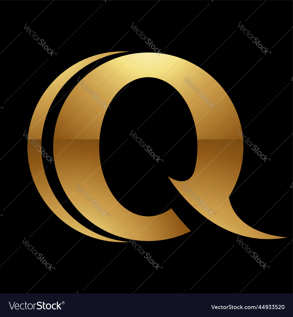 Golden letter q symbol on a black background Vector Image