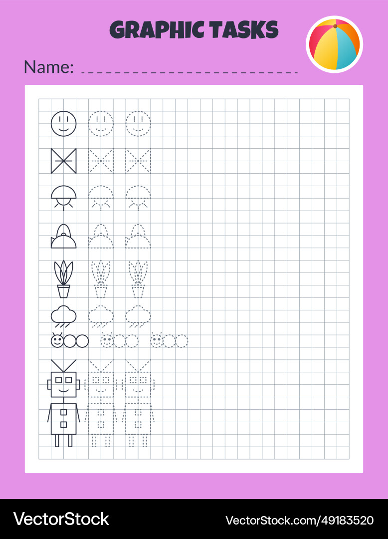 Graphic tasks by cells educational game for kids Vector Image