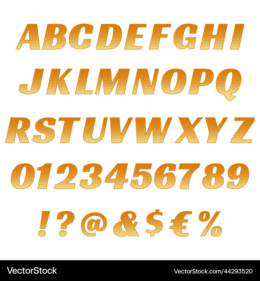 Halftone dot alphabet pop art dotted font comic Vector Image