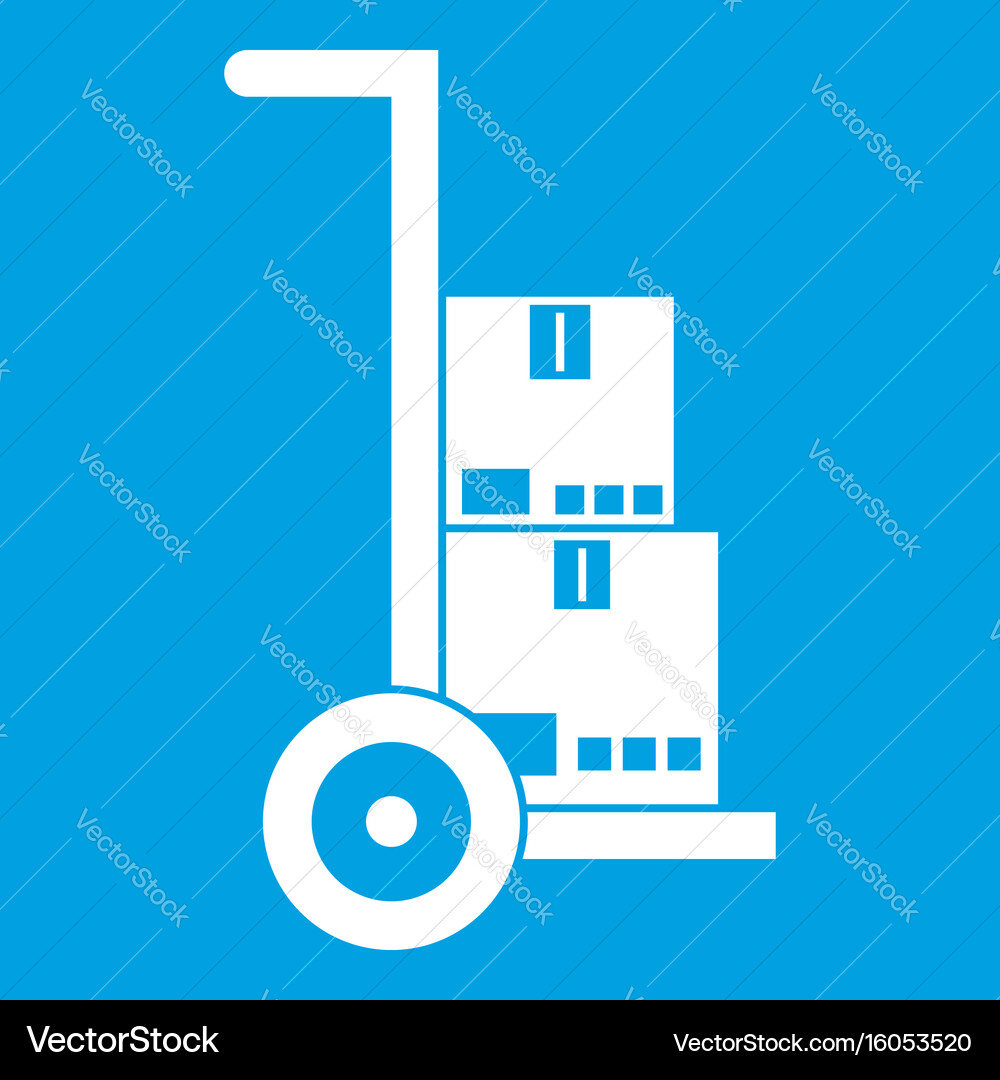 Hand cart with cardboards icon white Royalty Free Vector