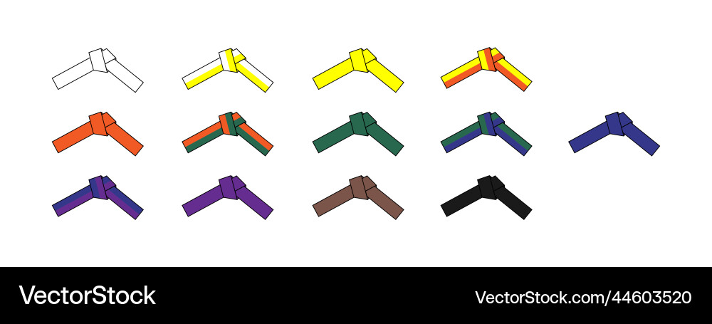 Judo belts set pictograms Royalty Free Vector Image