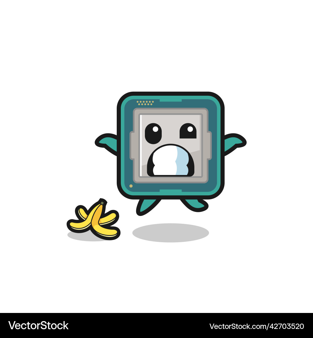Processor cartoon is slip on a banana peel Vector Image