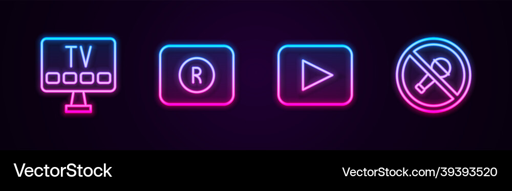 Set line smart tv record button play and mute Vector Image