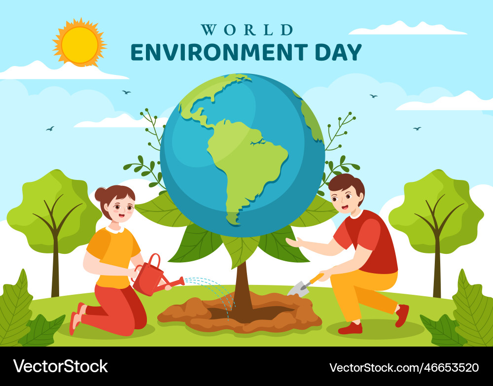 World environment day with green tree and animals Vector Image