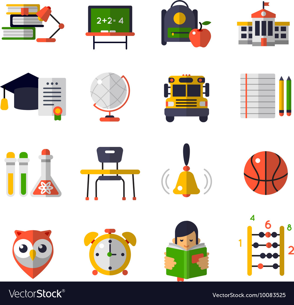 Basic education flat icon set Royalty Free Vector Image