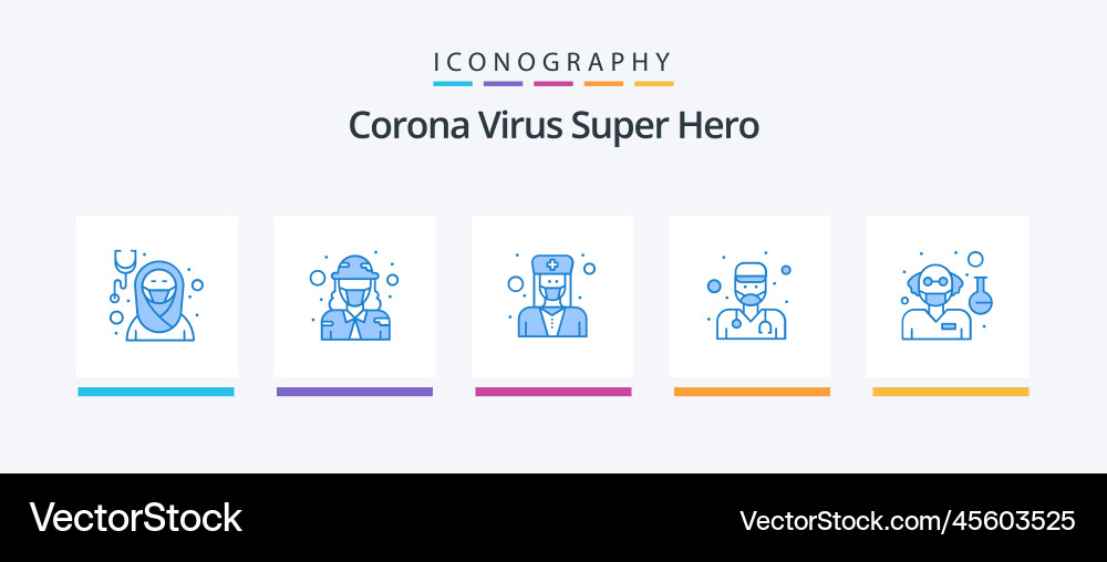 Corona virus super hero blue 5 icon pack Vector Image