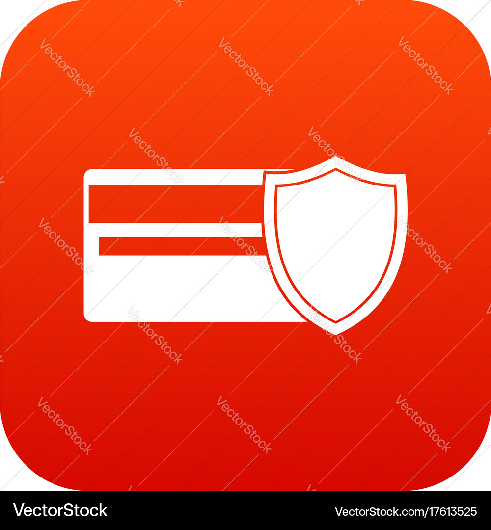Credit card and shield icon digital red Royalty Free Vector