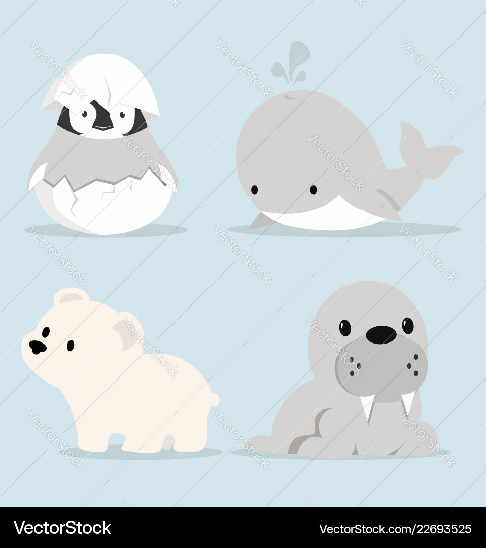 Cute artic animals collection in flat design Vector Image
