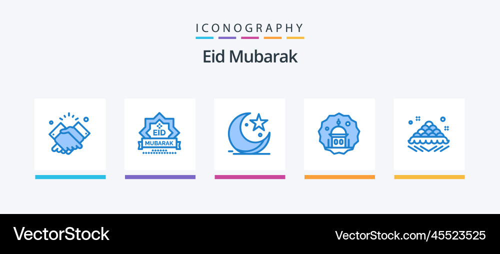 Eid mubarak blue 5 icon pack including muslim Vector Image