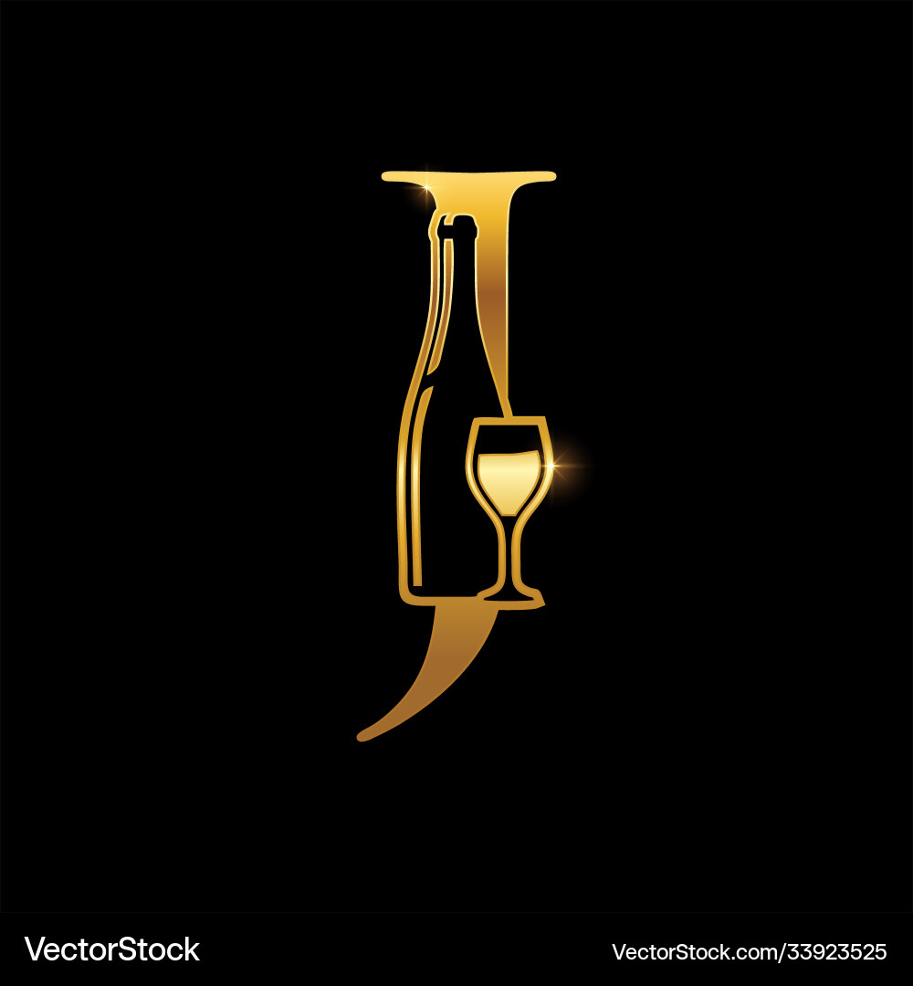 Gold wine bottle initial letter j logo Royalty Free Vector