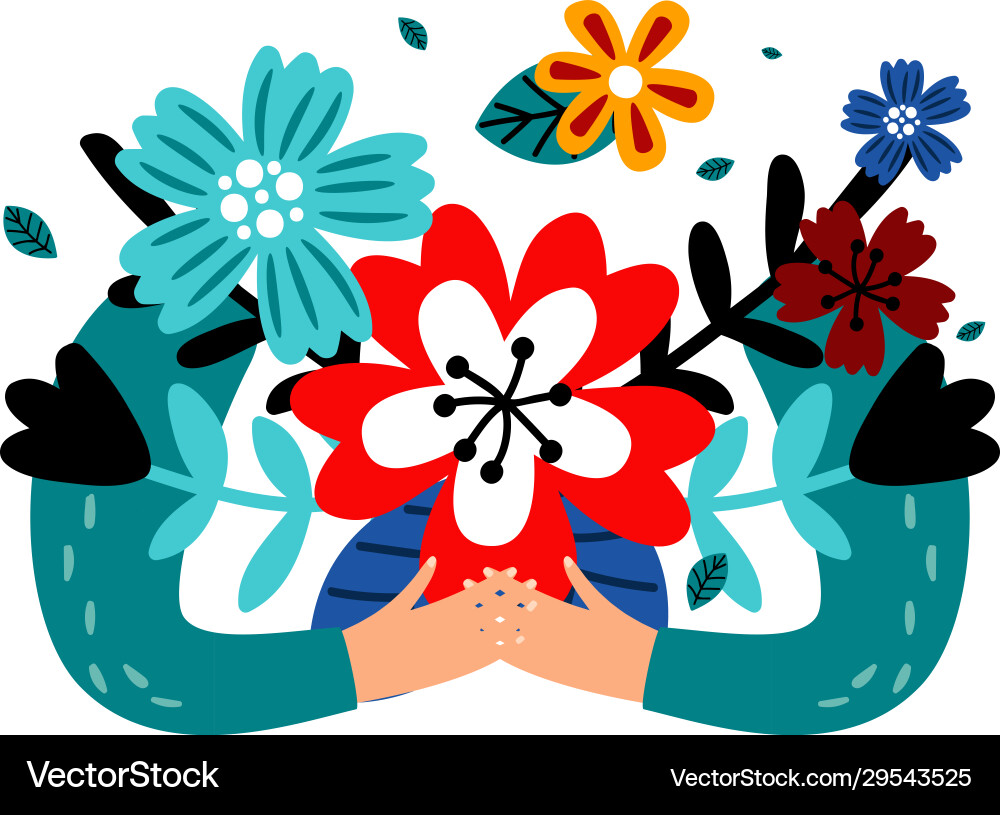 Hands holding flowers bouquet Royalty Free Vector Image
