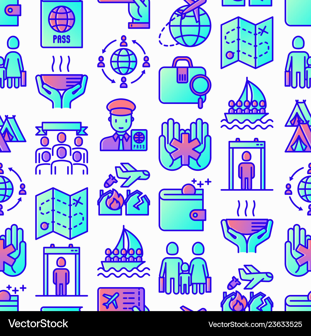 Immigration seamless pattern with thin line icons Vector Image