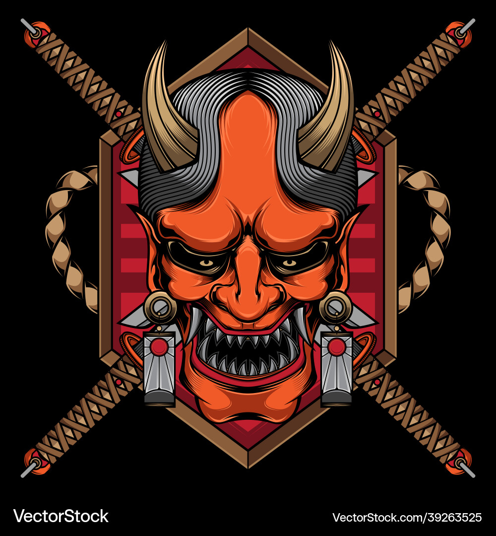 Japanese mask logo hannya Royalty Free Vector Image