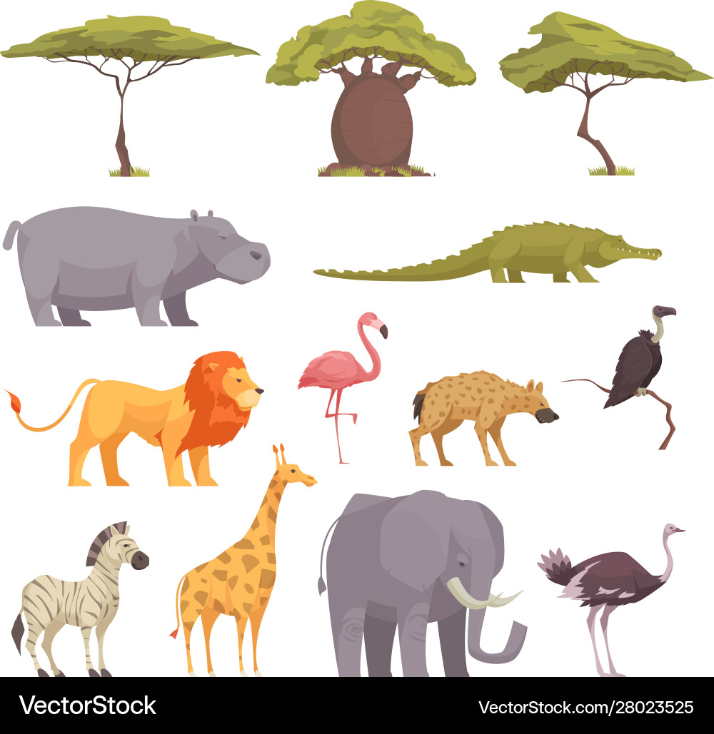 Safari flora fauna set Royalty Free Vector Image