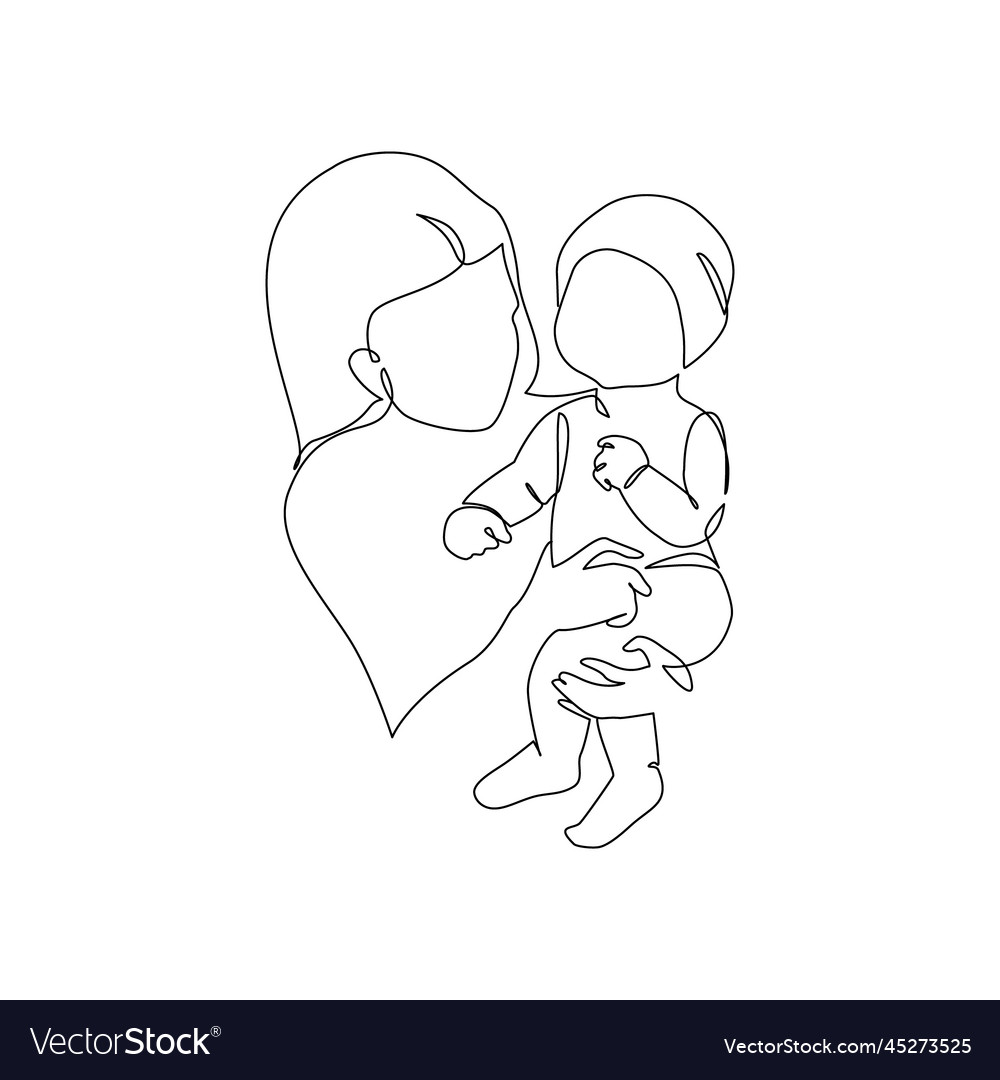 Woman holding infant minimal one line art mother Vector Image