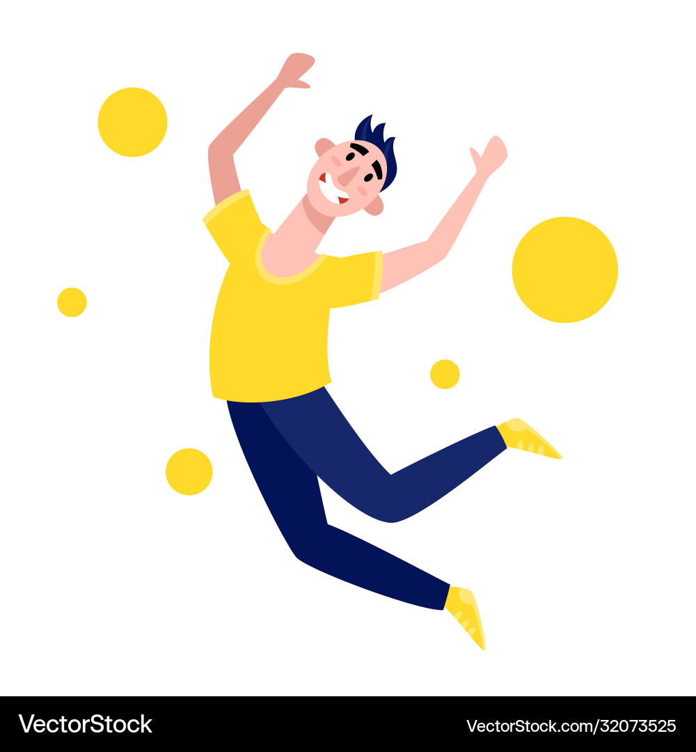 Young cartoon man jumping isolated on white Vector Image