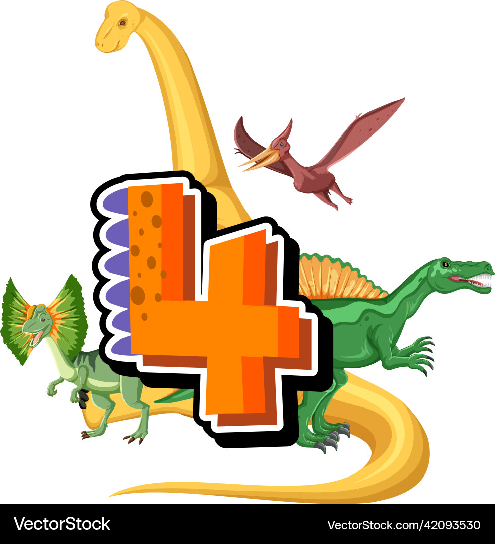 Four dinosaurs with number cartoon Royalty Free Vector Image
