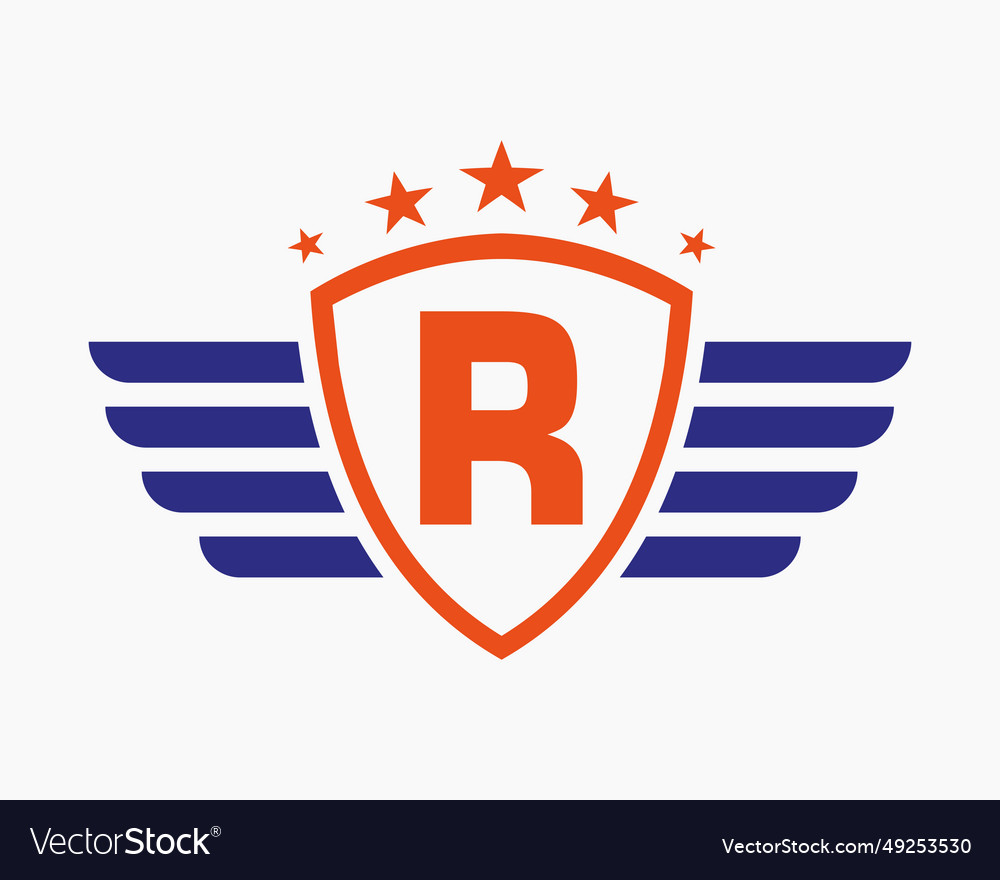 Initial wing logo on letter r for transportation Vector Image