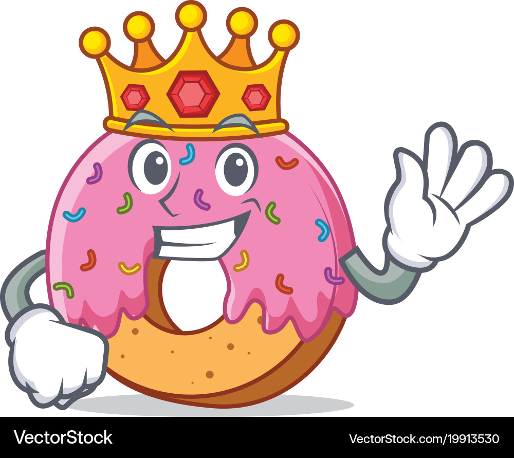 King donut mascot cartoon style Royalty Free Vector Image