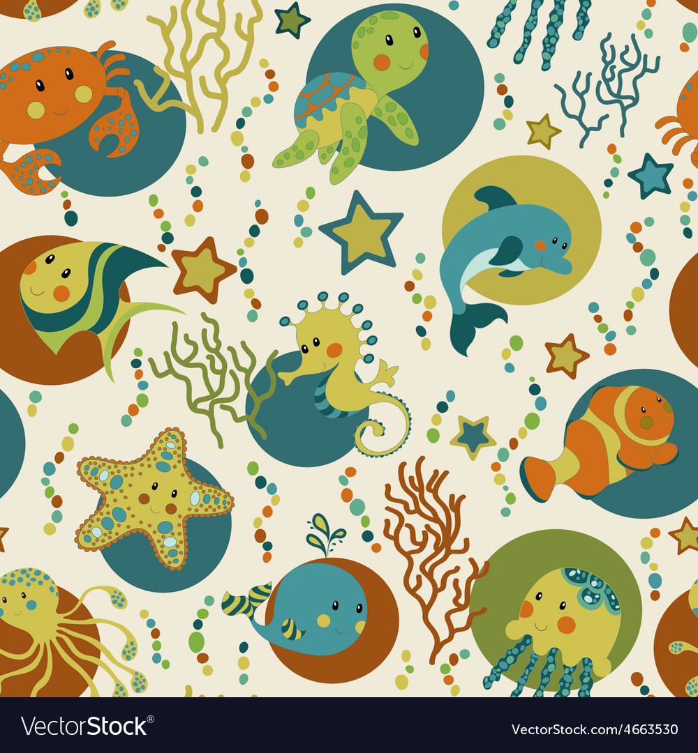 Sea creatures seamless pattern Royalty Free Vector Image