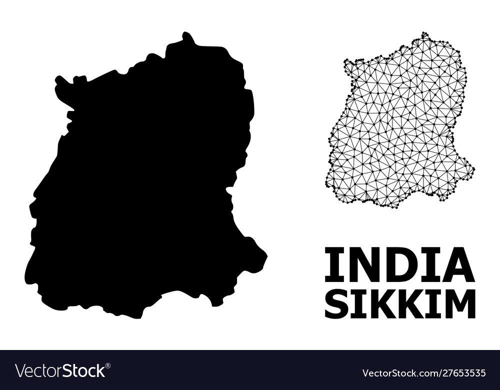 Solid and carcass map sikkim state Royalty Free Vector Image