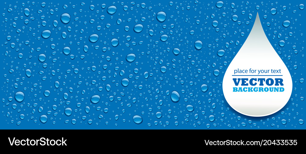 Water drops on blue background with place for text