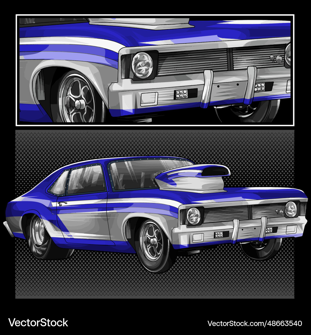 Blue drag racing car with grey strip Royalty Free Vector