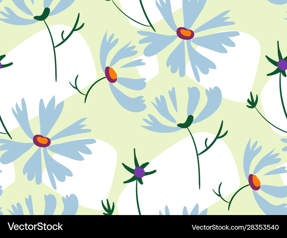 Blue flowers light green seamless pattern floral Vector Image