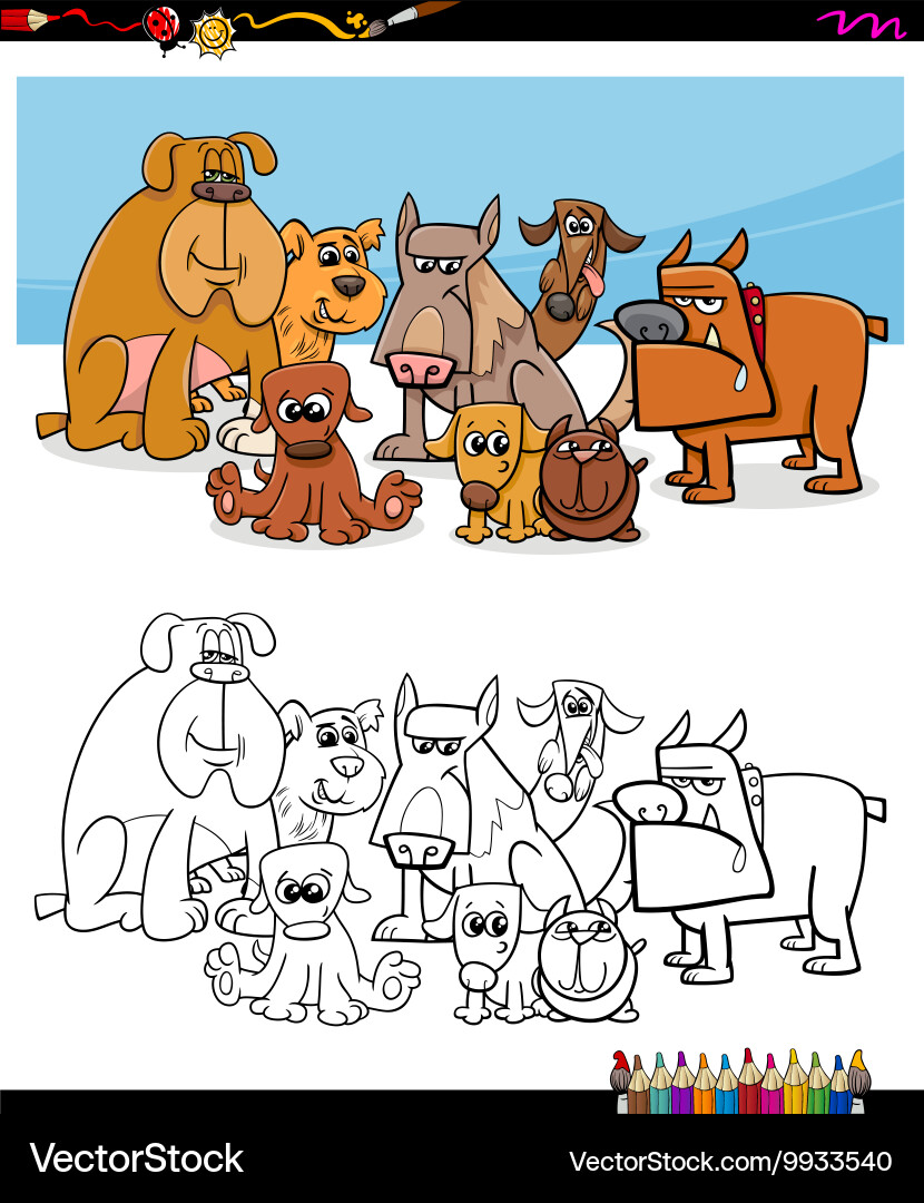 Cartoon dogs coloring page Royalty Free Vector Image