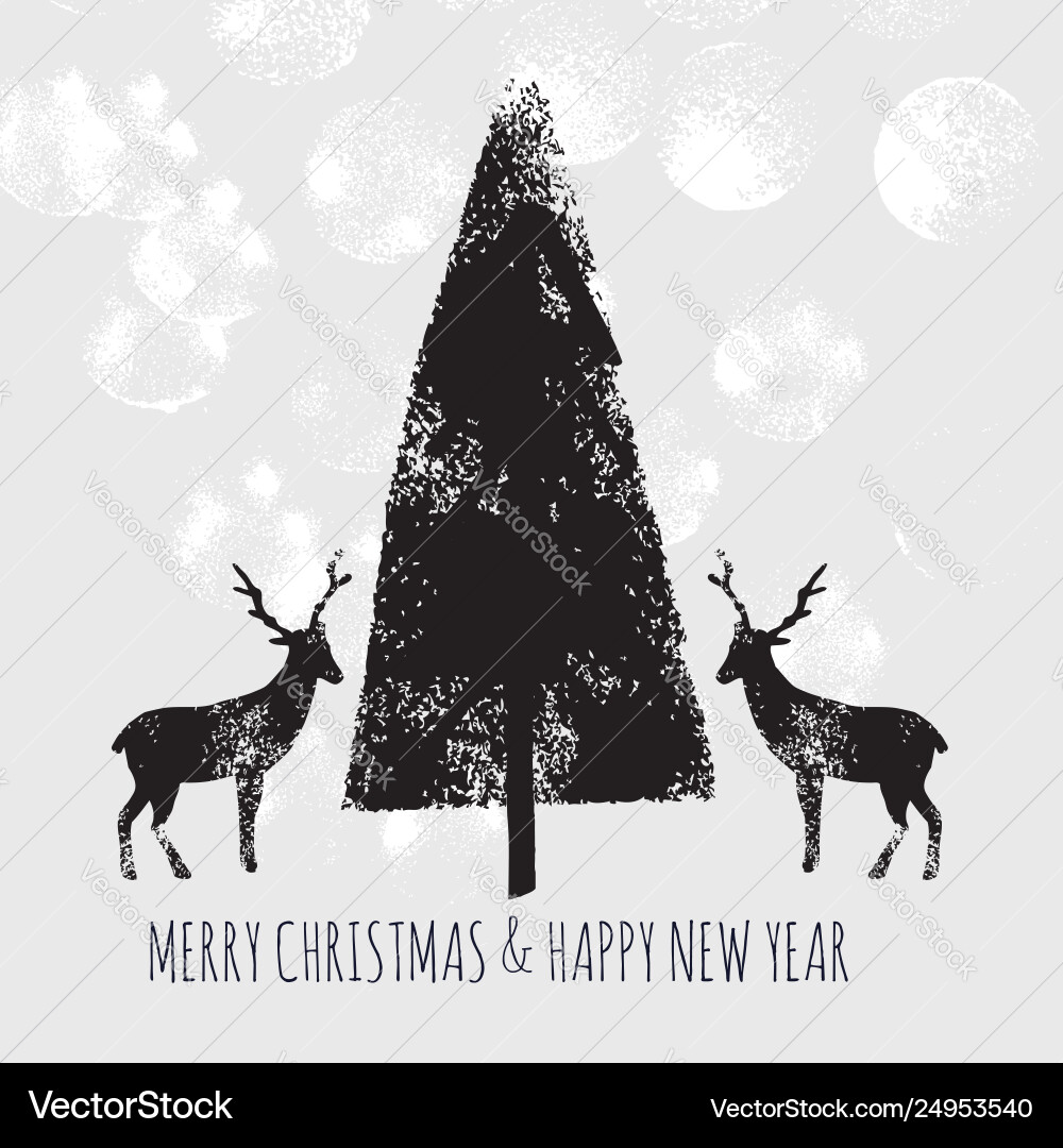 Christmas tree stamp deer Royalty Free Vector Image
