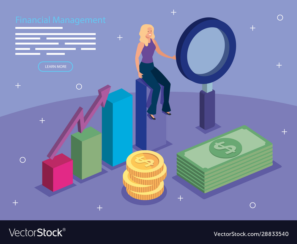 Financial management with woman and icons Vector Image
