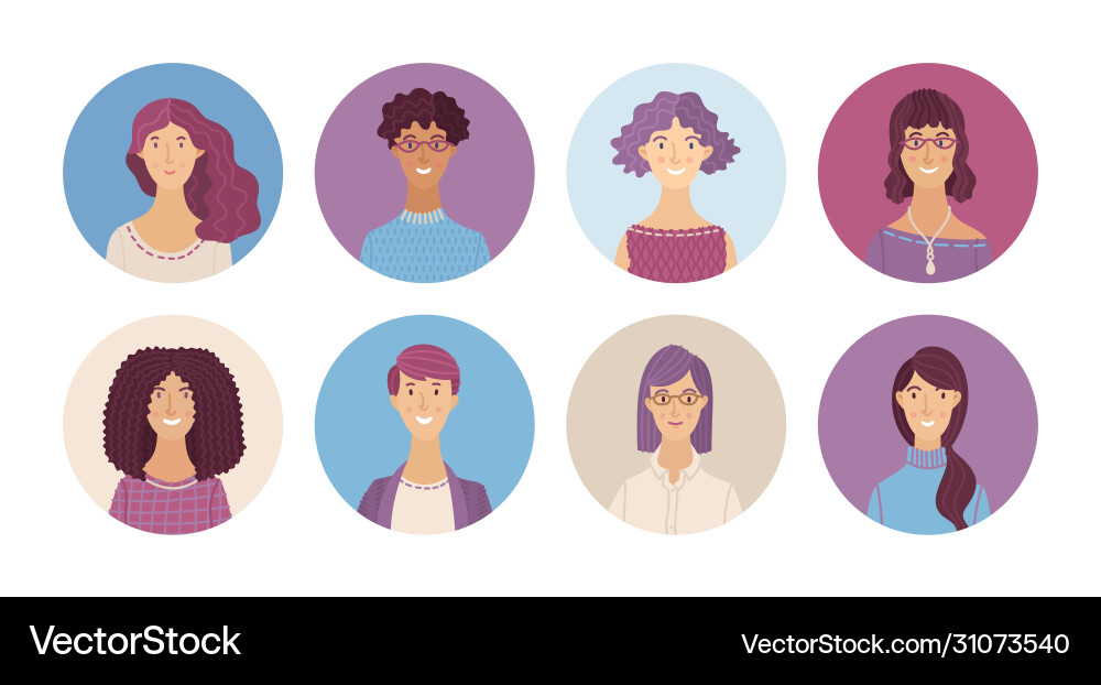 Happy multicultural people avatars set Royalty Free Vector