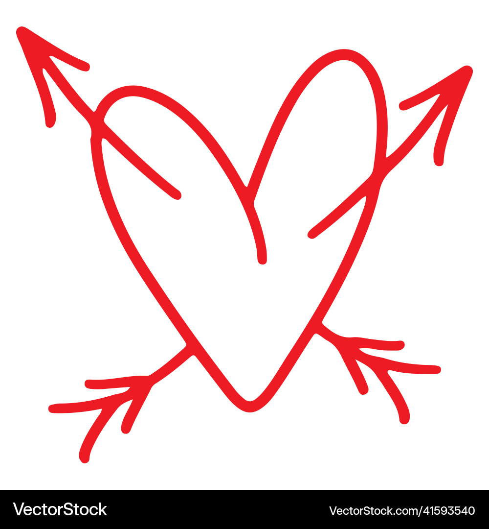 Heart with arrow shape in red doodle style Vector Image